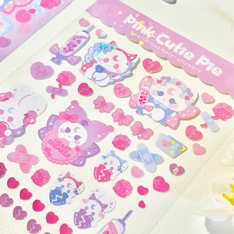 CUTE Heartbreak Hotel Themed Stickers SHEETS Hot Pink Purple Deco Polco ...