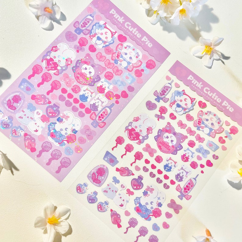 CUTE Heartbreak Hotel Themed Stickers SHEETS Hot Pink Purple Deco Polco ...