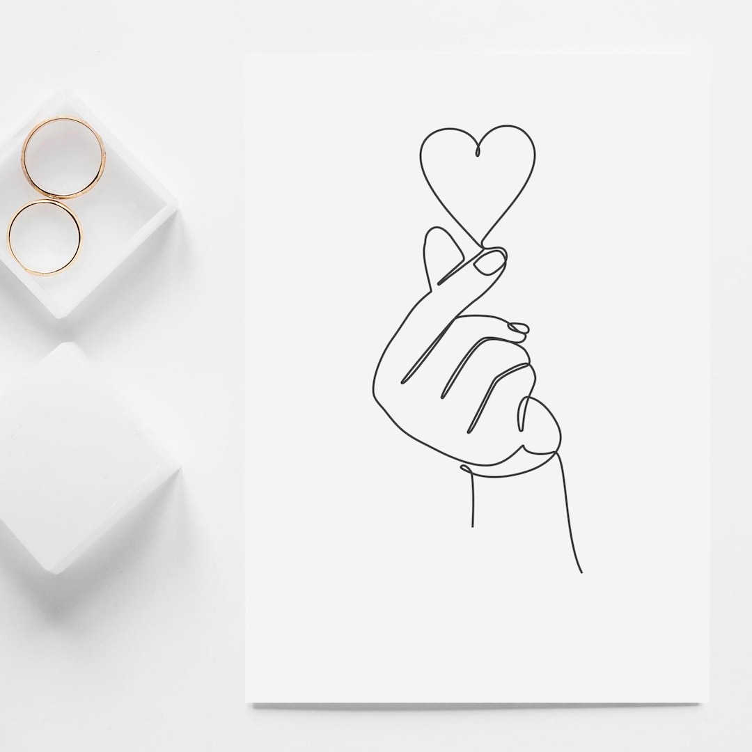 Korean Love Sign One Line Drawing | Minimalist Hand Gesture ...