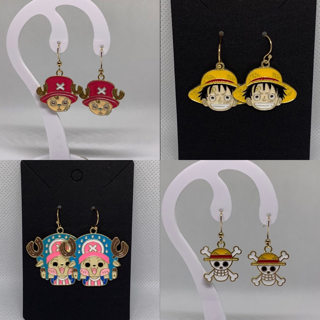 ONE PIECE Tony Tony Chopper, Luffy, Skull Jolly Roger Earring With 18K ...