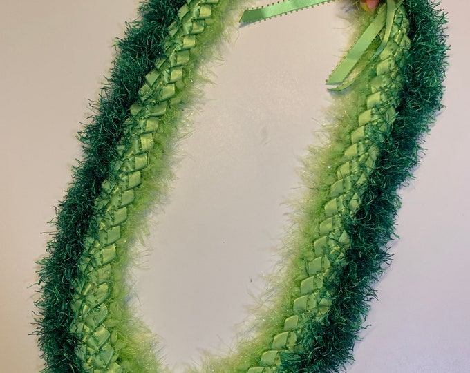 Lei - Green & Lime Green Christina Style Yarn and Ribbon Lei - Etsy