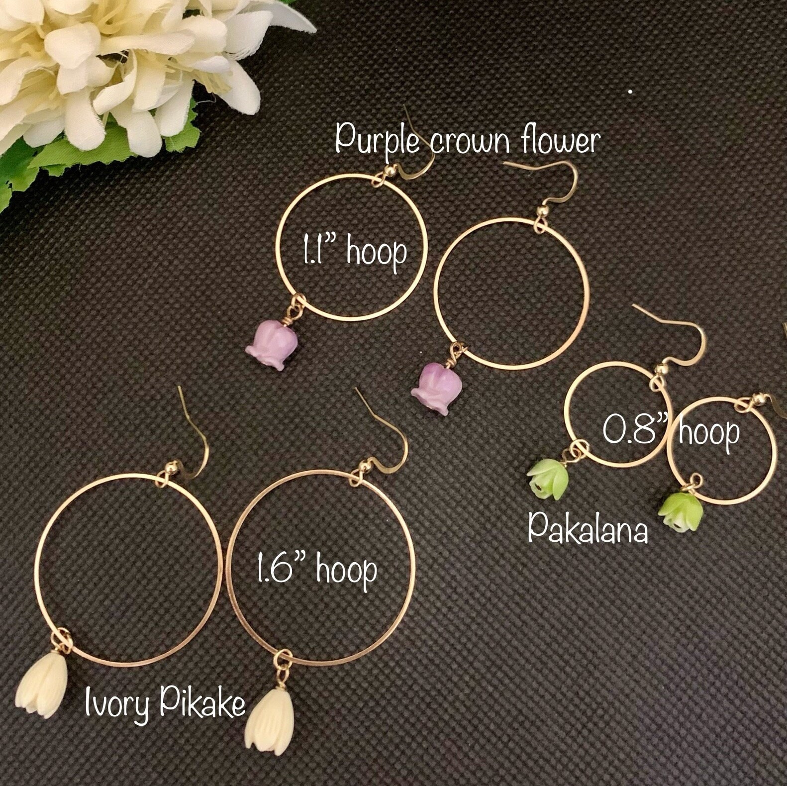 Hoop Pikake or Hawaiian Purple Crown Flower or Pakalana Earring With ...