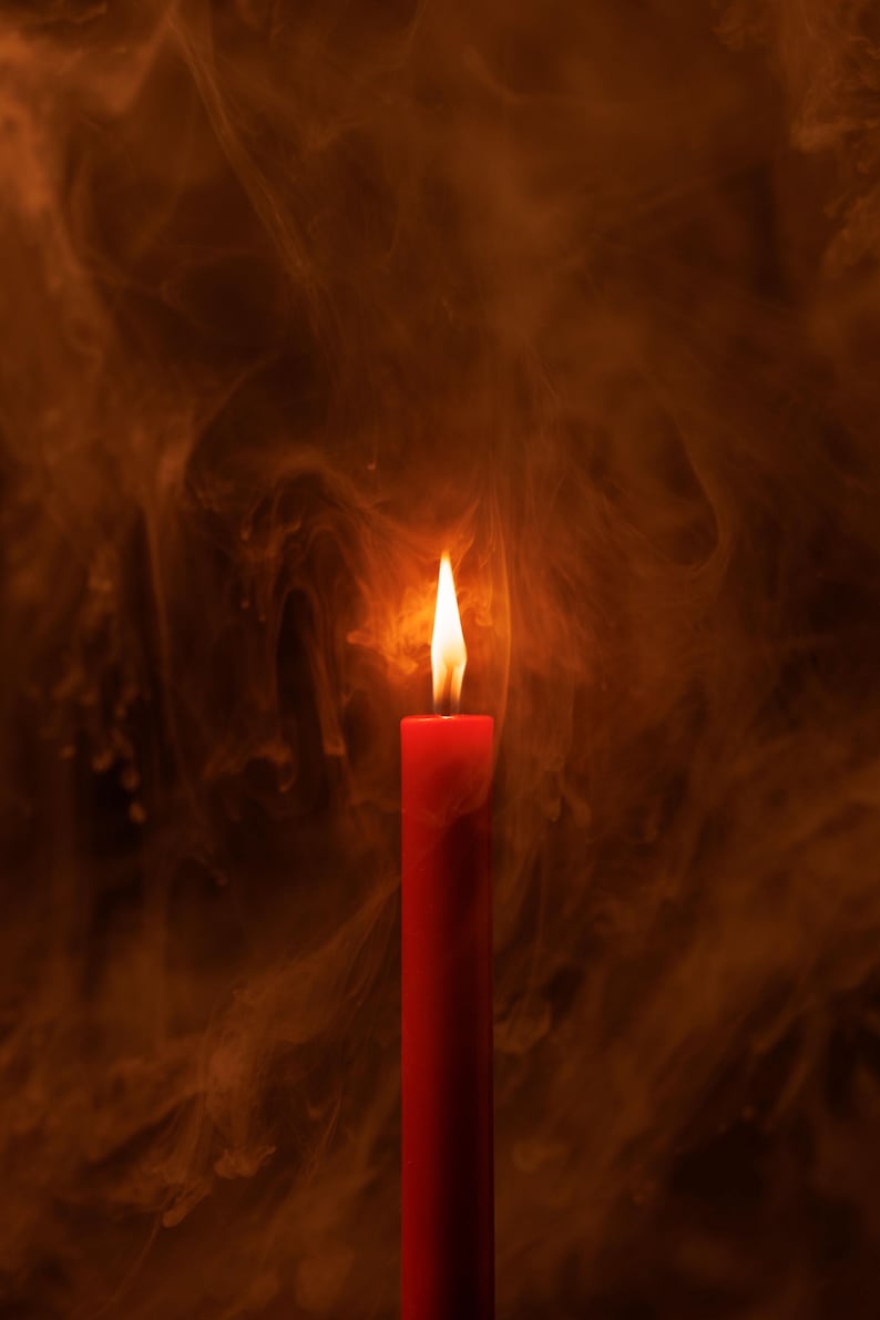 Single Red Lit Candle in a Dark Room Surrounded by Hazy Smoke. - Etsy