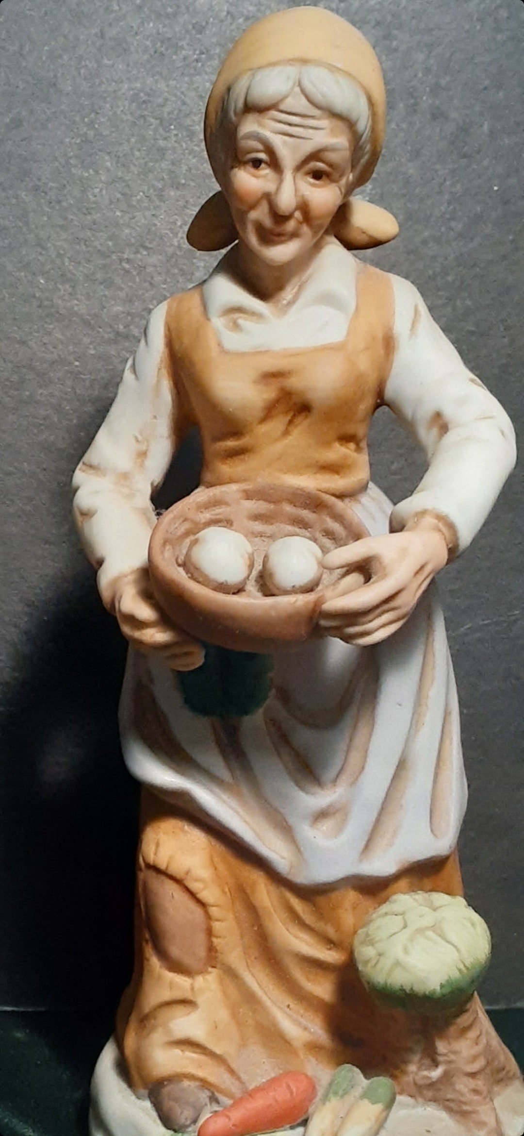 Vintage Porcelain Figurine - Woman Collects Vegetables Taiwan - Etsy