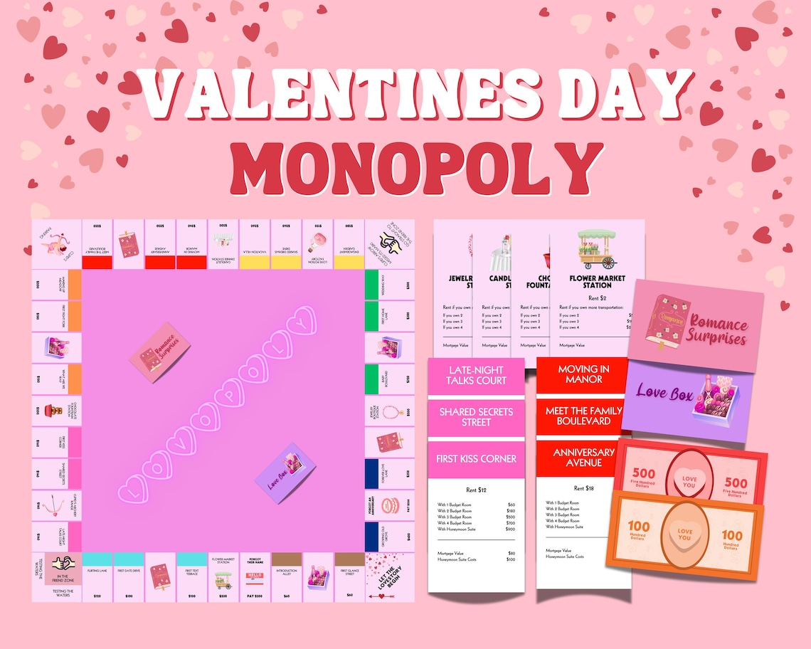 Lovopoly | Valentine's Day Monopoly | Valentine's Day Game | Galentine ...