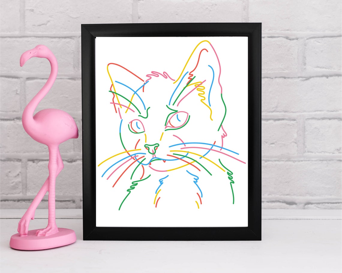 Color Line Cat Wall Art - Digital Print - Etsy
