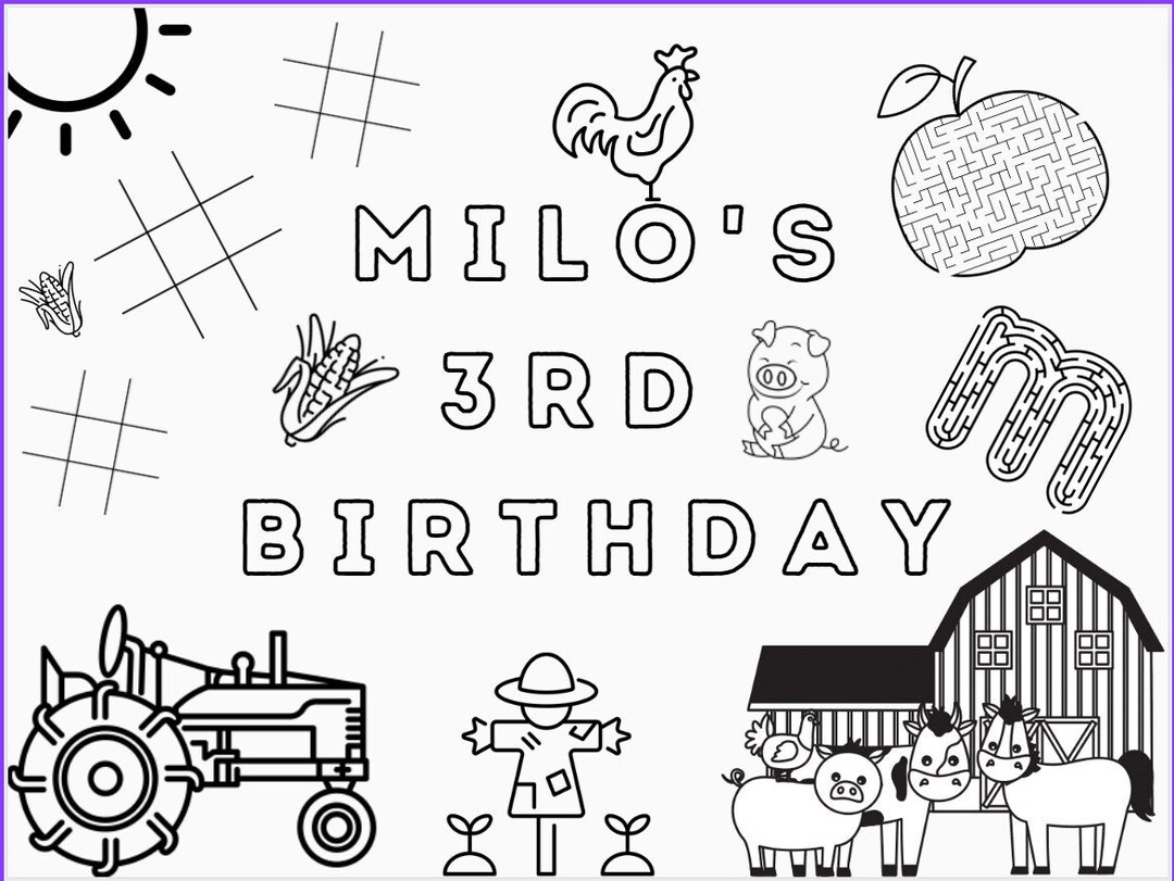 Farm Theme Custom Coloring Page/ Placemat - Etsy