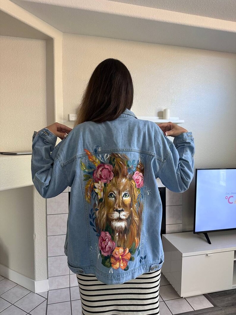 Custom Denim Jacket With Lion, Custom Painted Jacket, Hand Painted ...