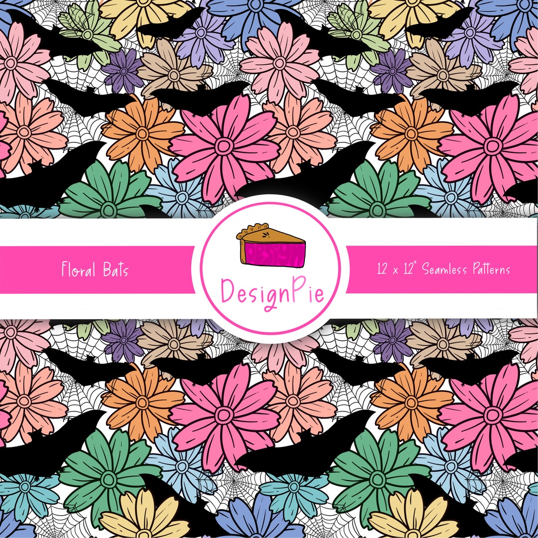 Retro Floral Halloween Bats Seamless Patterns Digital Pattern SVG Use ...