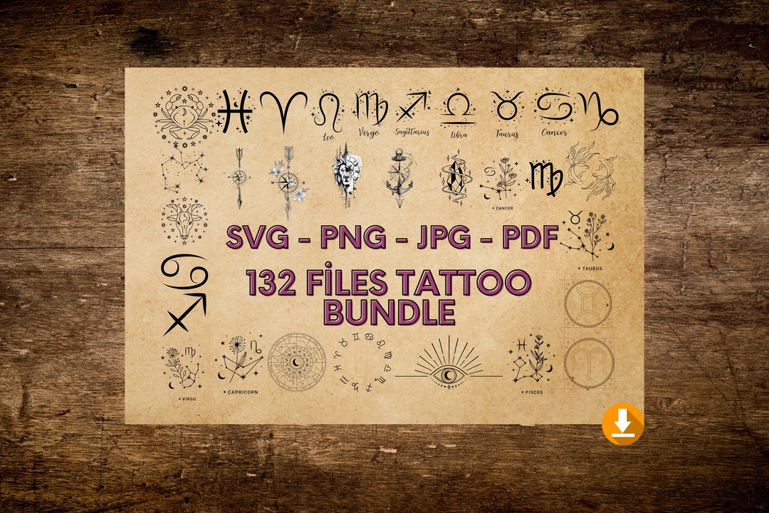Tattoo Svg Bundle, Vector ZODIAC, pdf, svg, png, jpg Download ...