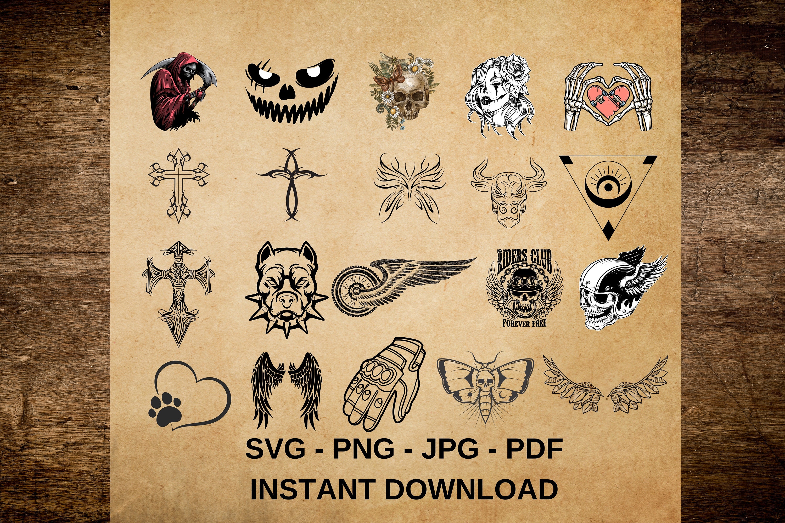 Tattoo SVG Bundle, Skull Tattoo, Instant Digital Download, PNG, SVG Cut ...
