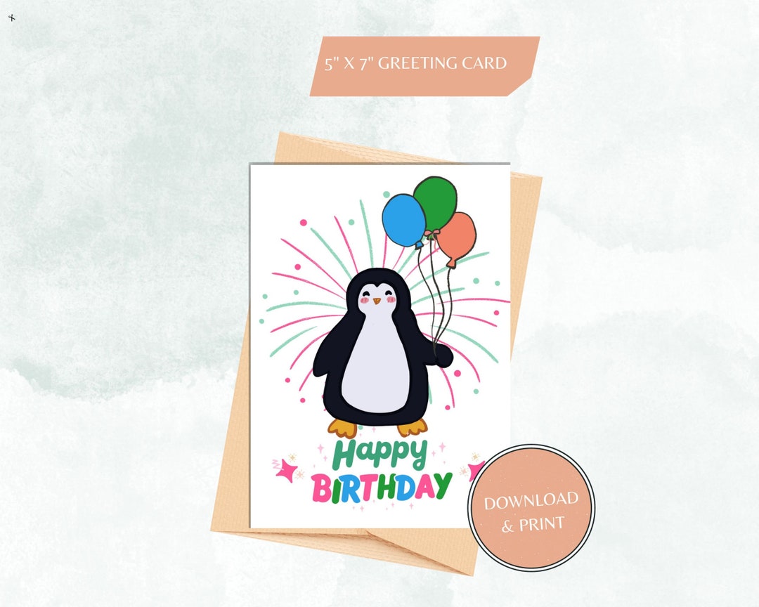 Cute Penguin Printable Birthday Card - Etsy