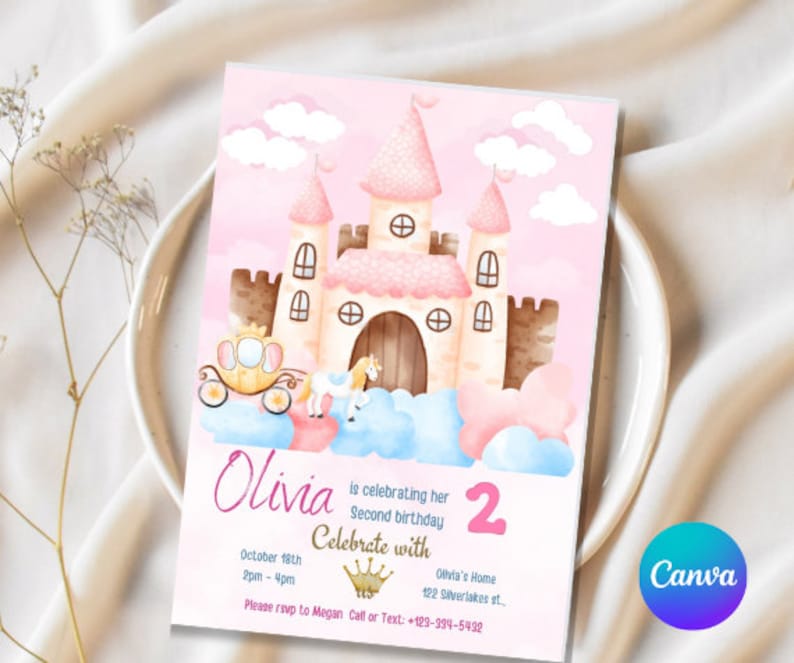 Princess Birthday Invitation Girl Princess Birthday Party Invite Pink ...