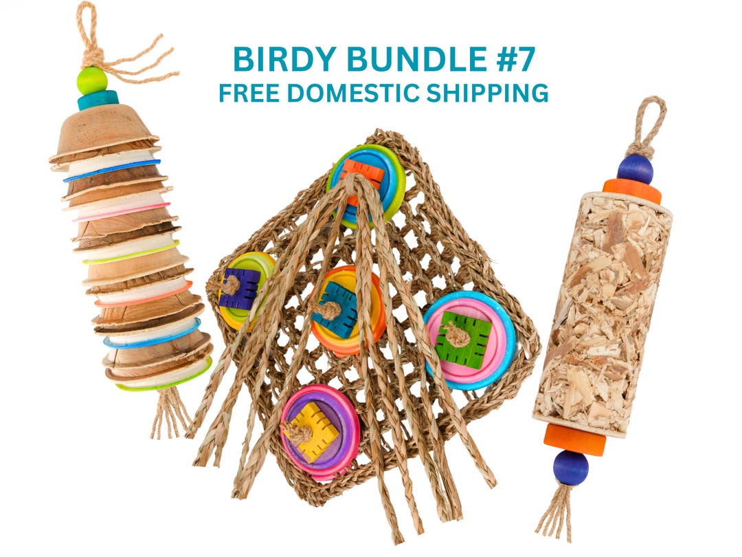 BIRDY BUNDLE #7 Bird Toy Package Made of Seagrass, Natural Palm Leaves ...