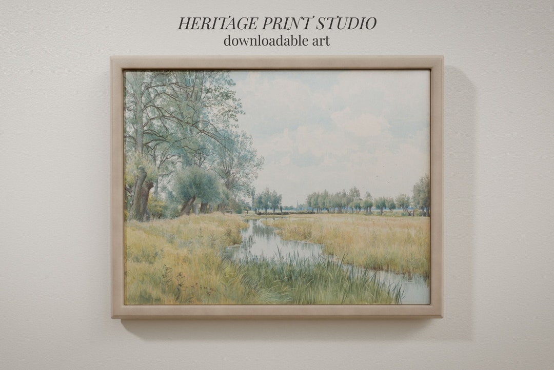 Vintage River Landscape | Vintage Print | Antique Wall Art | Digital ...