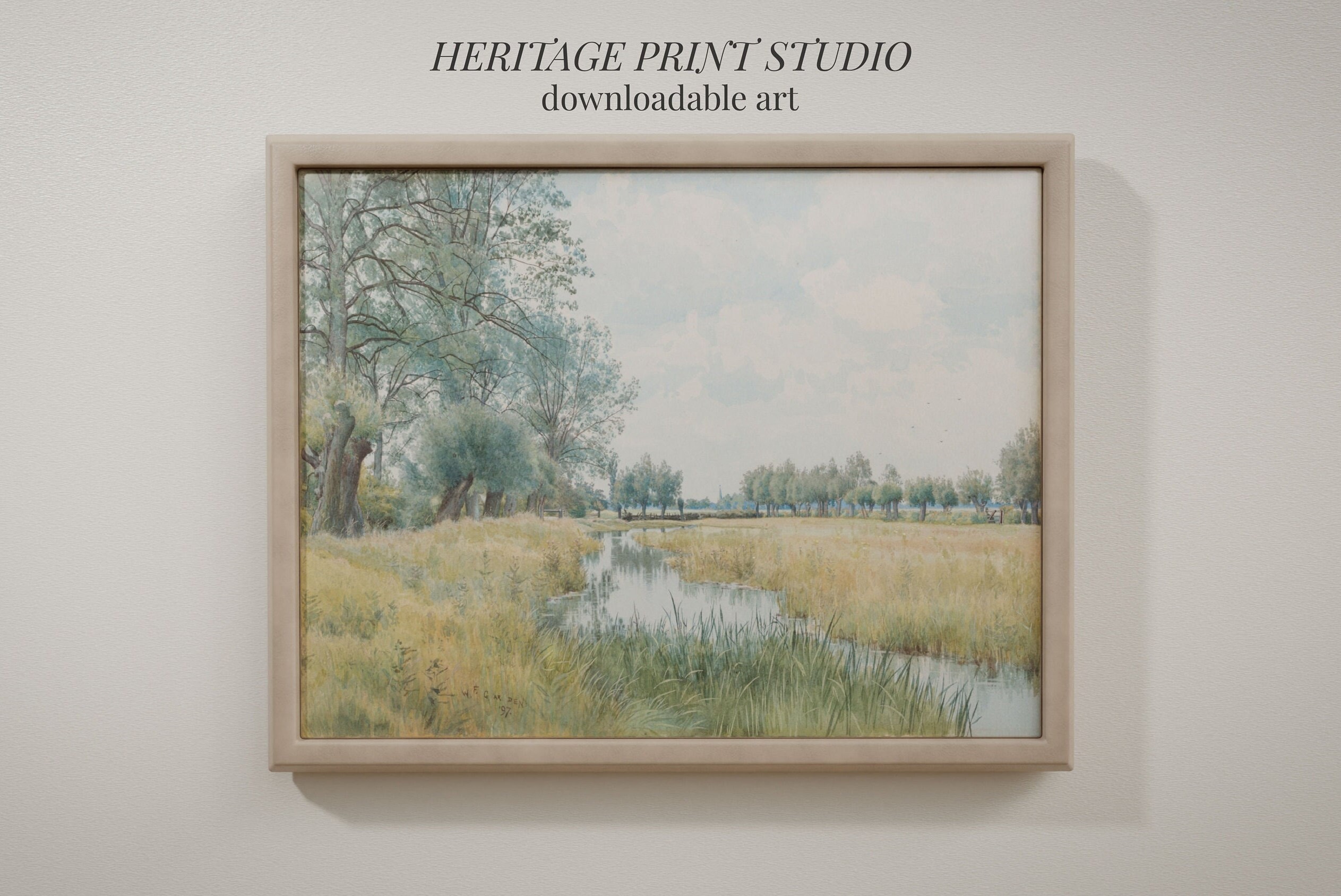 Vintage River Landscape Vintage Print Antique Wall Art Digital Download ...