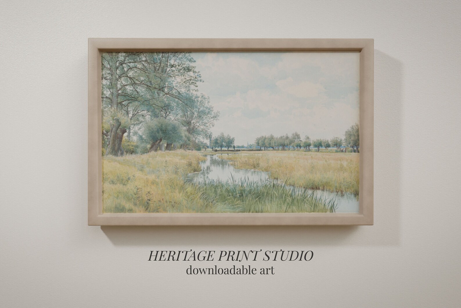 Vintage River Landscape | Vintage Print | Antique Wall Art | Digital ...