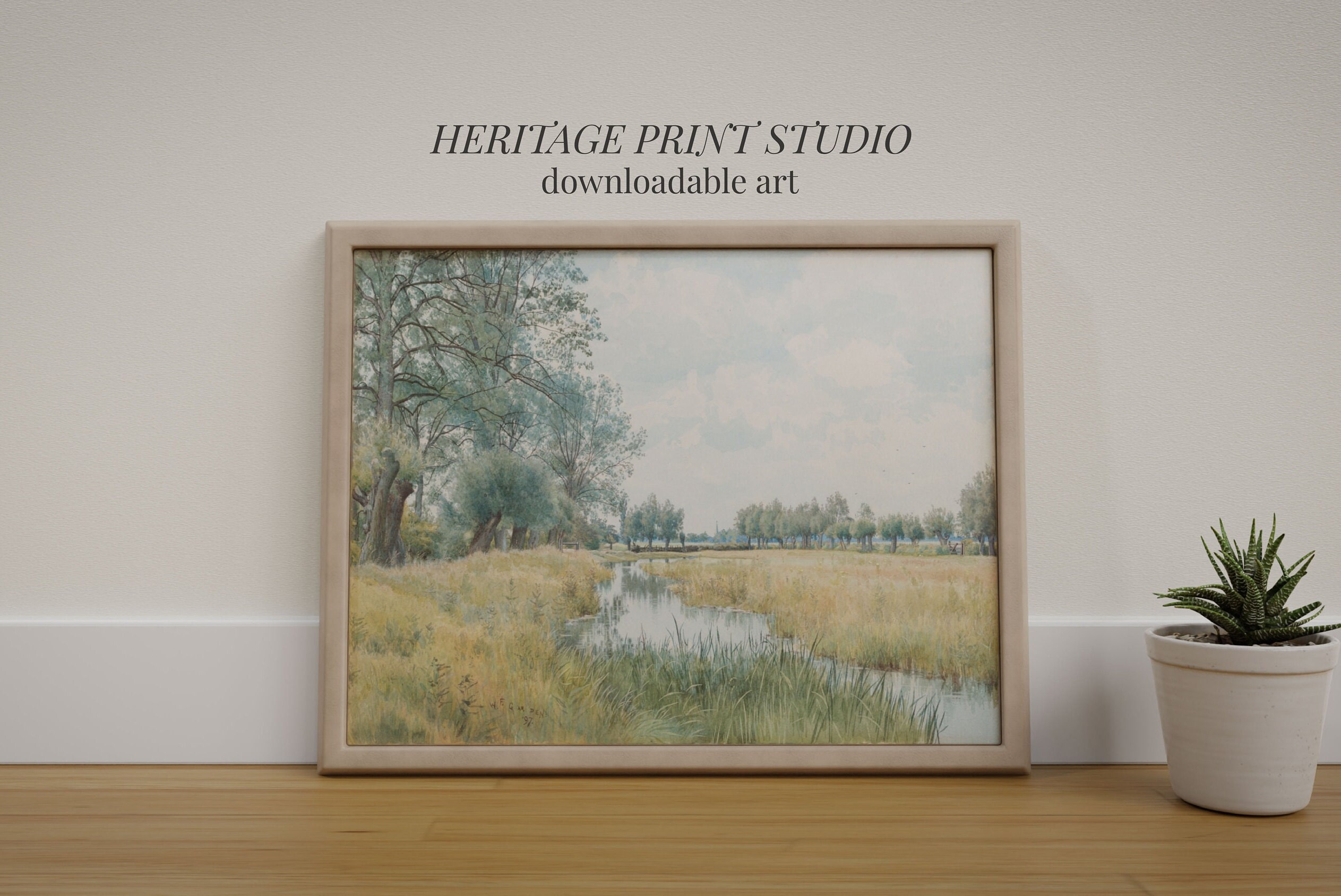 Vintage River Landscape | Vintage Print | Antique Wall Art | Digital ...