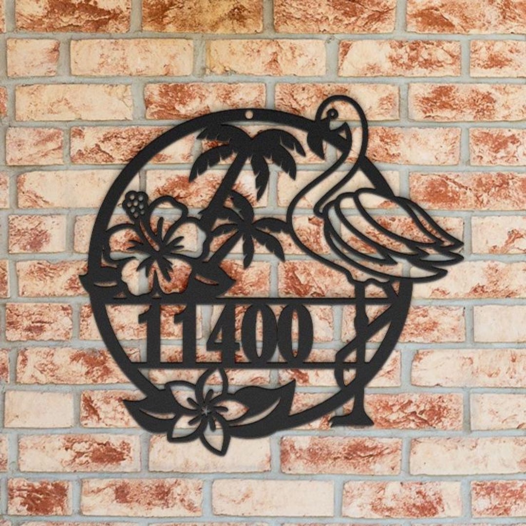 Tropical Flamingo With Palm Trees and Hibiscus Flower Metal Address ...