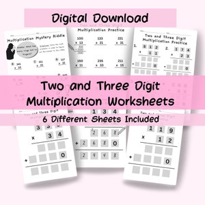 Multiplication Worksheet, Instant Download, Elementary Multiplication ...