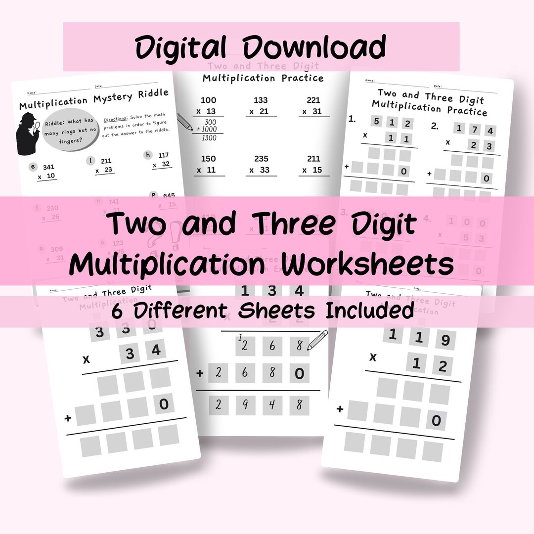 Multiplication Worksheet, Instant Download, Elementary Multiplication ...