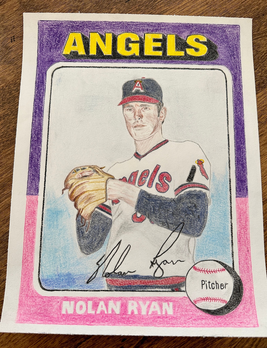 Original Drawing 1975 Topps Nolan Ryan California Angels Baseball Card ...