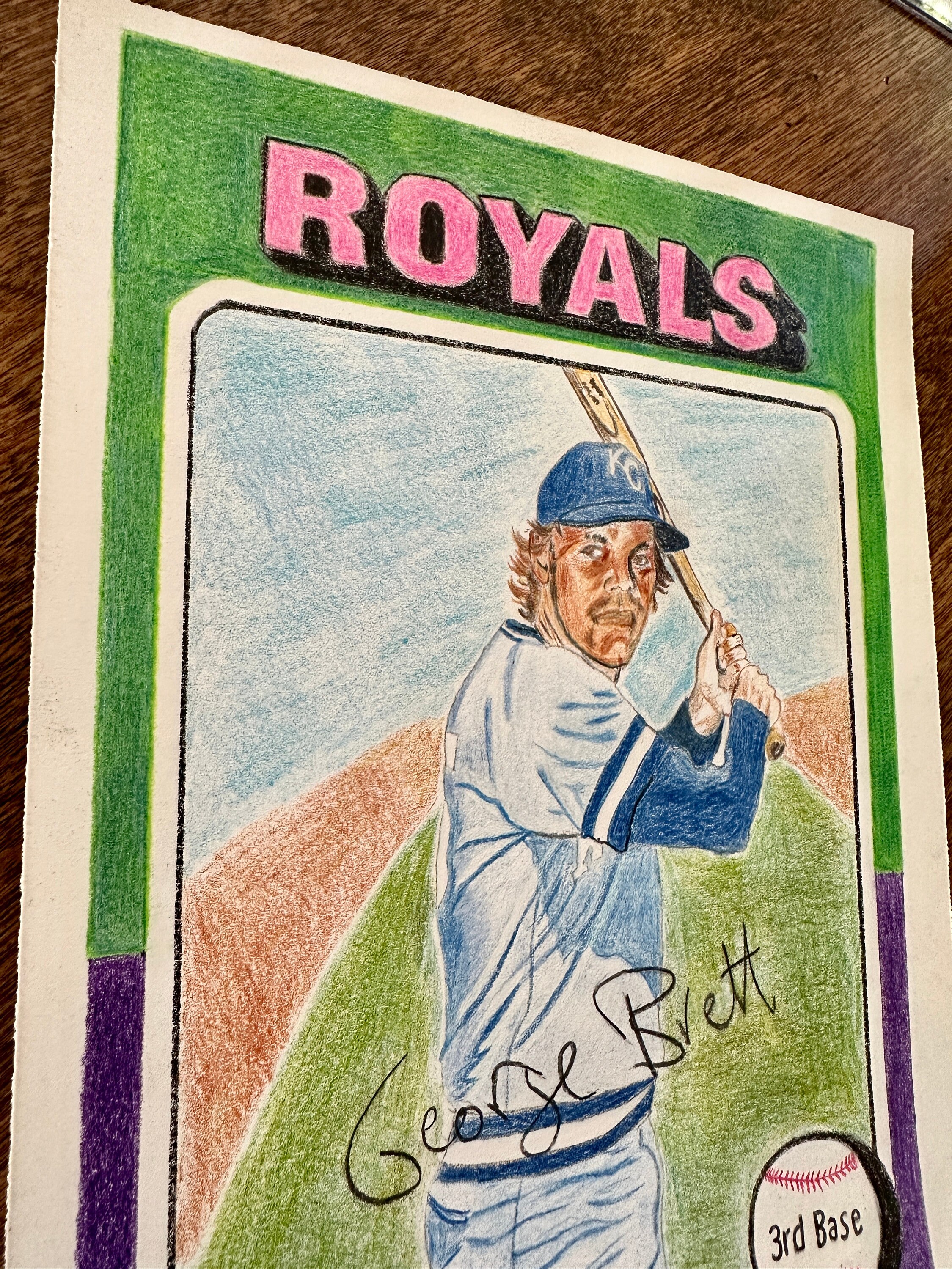 Original Drawing 1975 Topps George Brett Kansas City Royals Baseball ...