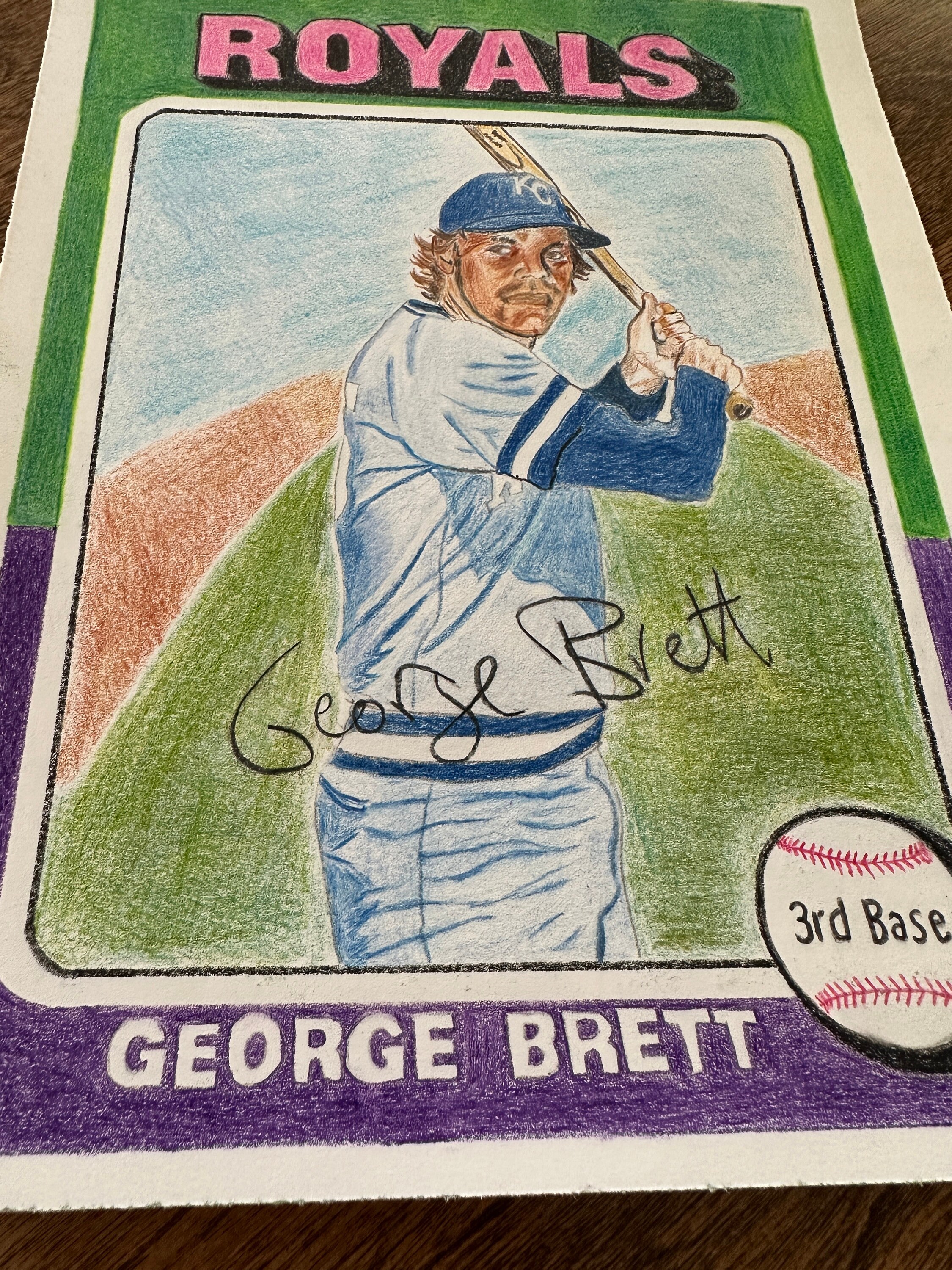 Original Drawing 1975 Topps George Brett Kansas City Royals Baseball ...