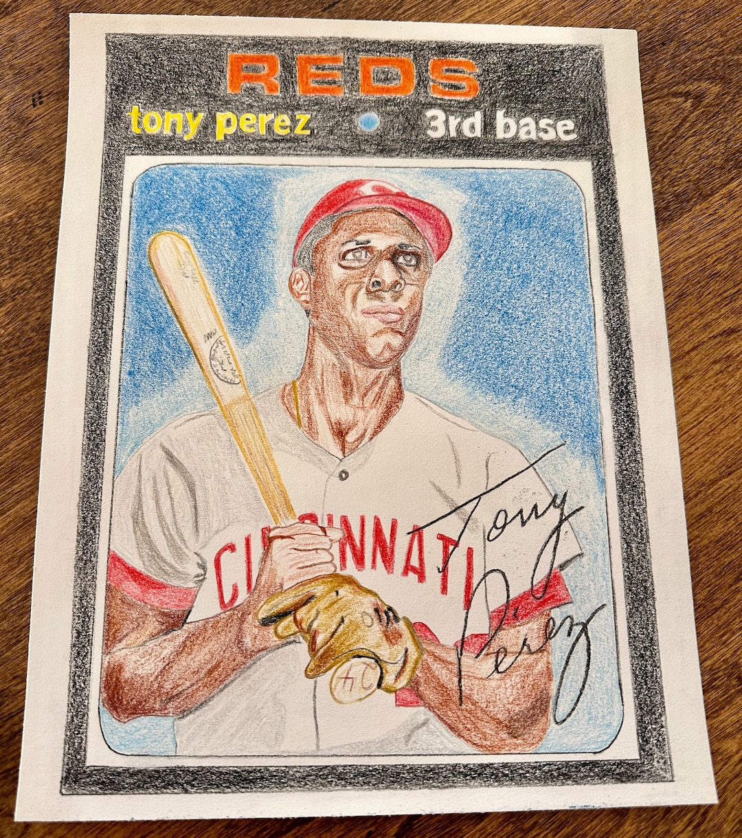 Original Drawing 1971 Topps Tony Perez Cincinnati Reds Baseball Card ...