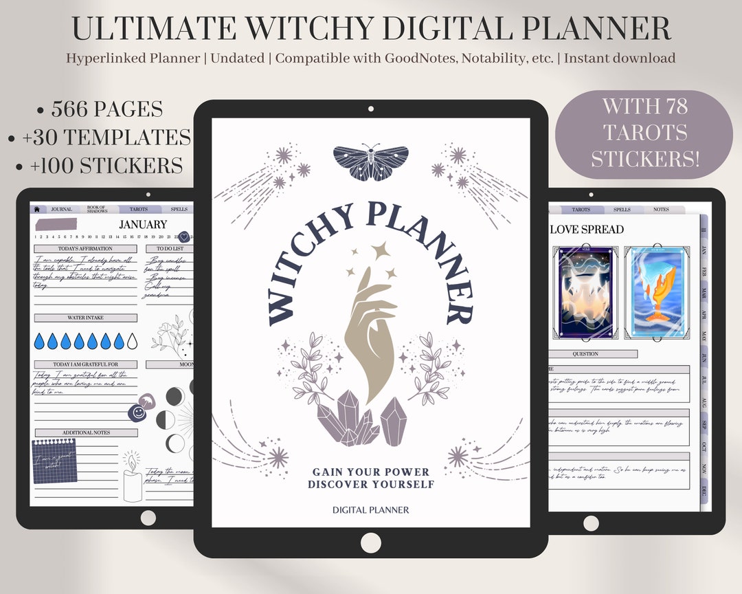 Undated Witchy Digital Planner Light Mode | Pre Cropped Stickers, 78 ...