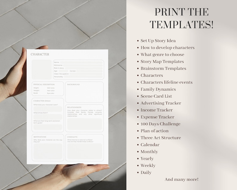 Author Printable Templates | Novel Writing | Writers Planner | Book ...