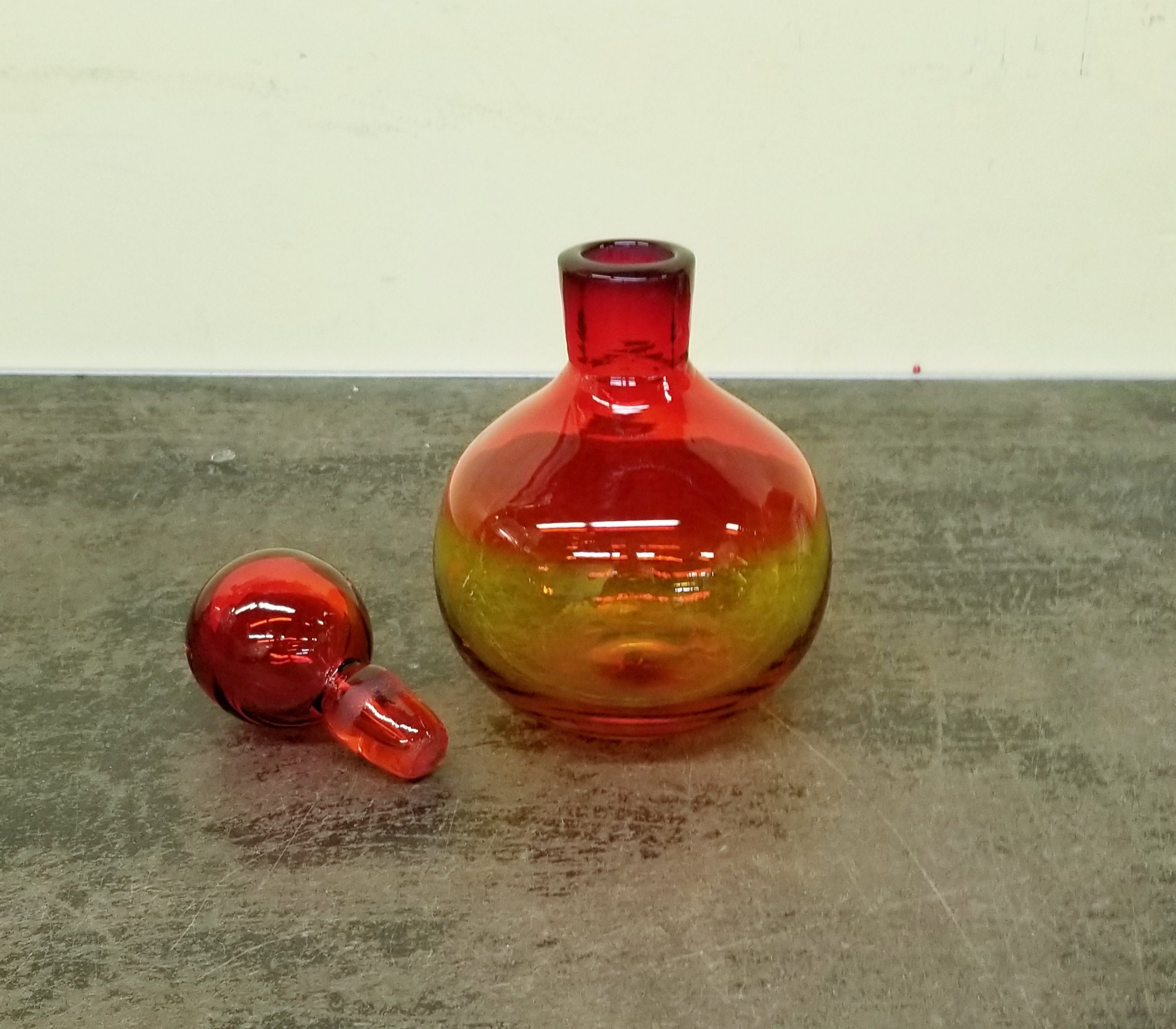 Vintage Hand Blown Blenko Amberlina Round Bottle - Etsy
