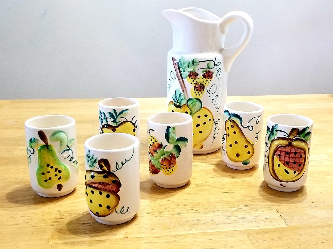 MCM 7 Piece Ceramic Juice Pitcher and Glasses - Etsy