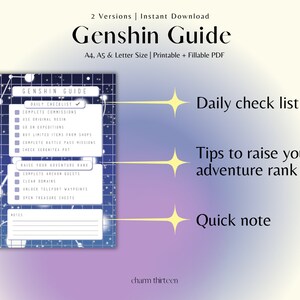 Genshin Guide Checklist and Wish Tracker, Instant Download, Ipad, A4 ...