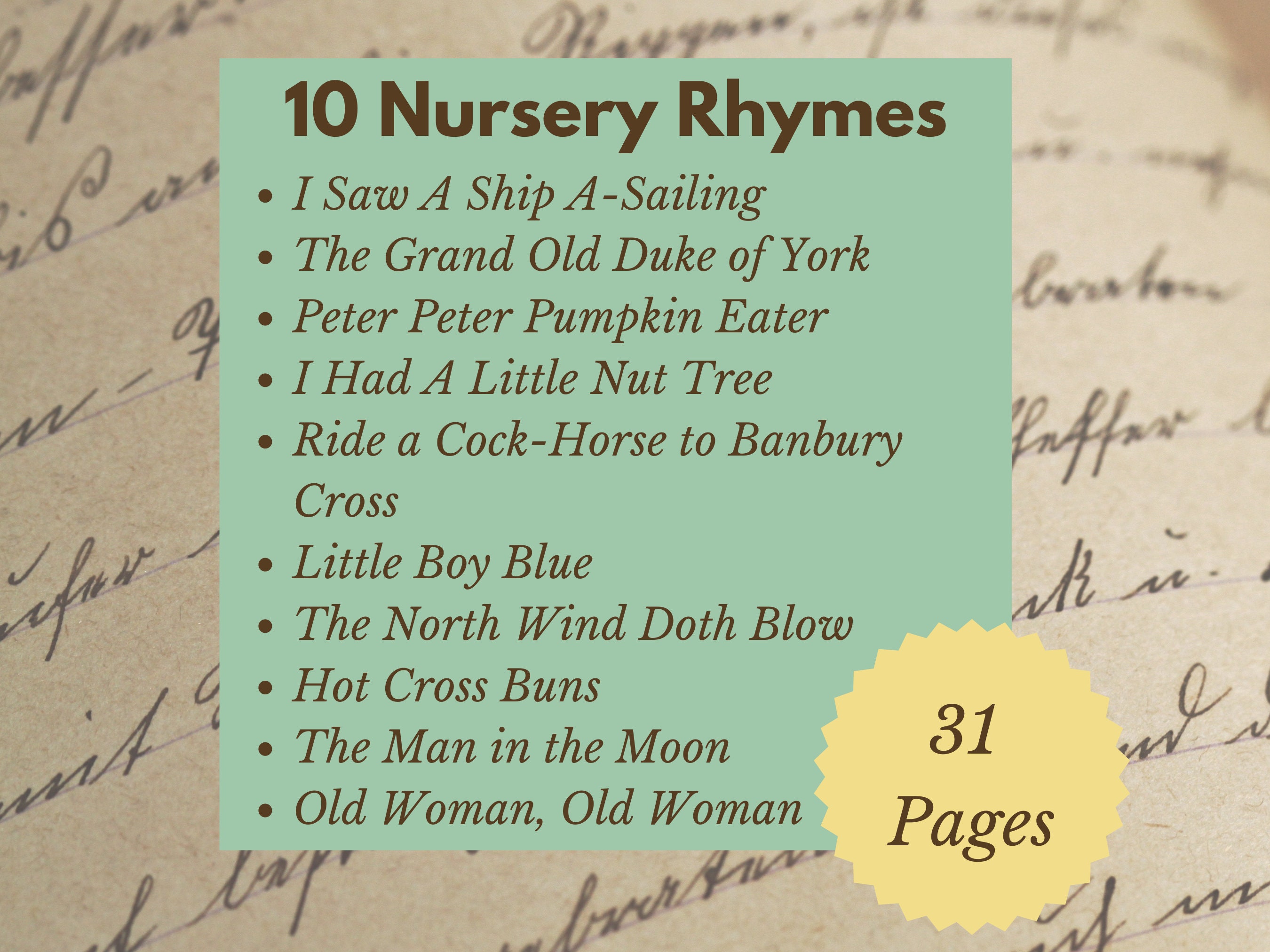 Nursery Rhyme Copywork and Handwriting Practice - Etsy