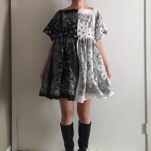 Handmade Half and Half Split Bandana Dress Black White - Etsy
