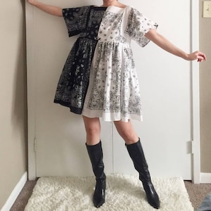 Handmade Half and Half Split Bandana Dress Black White - Etsy