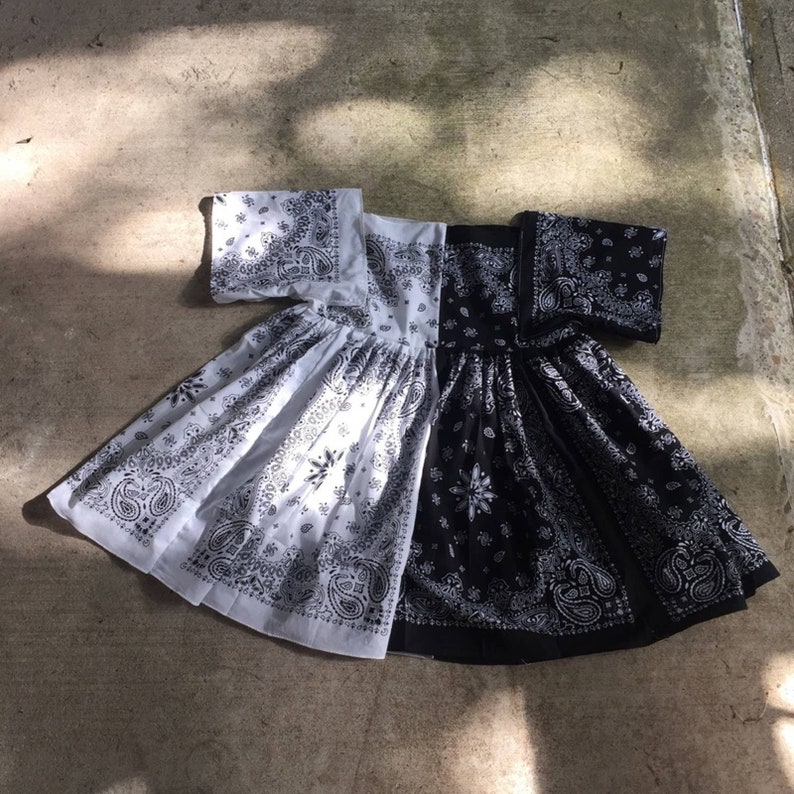 Handmade Half and Half Split Bandana Dress Black White - Etsy