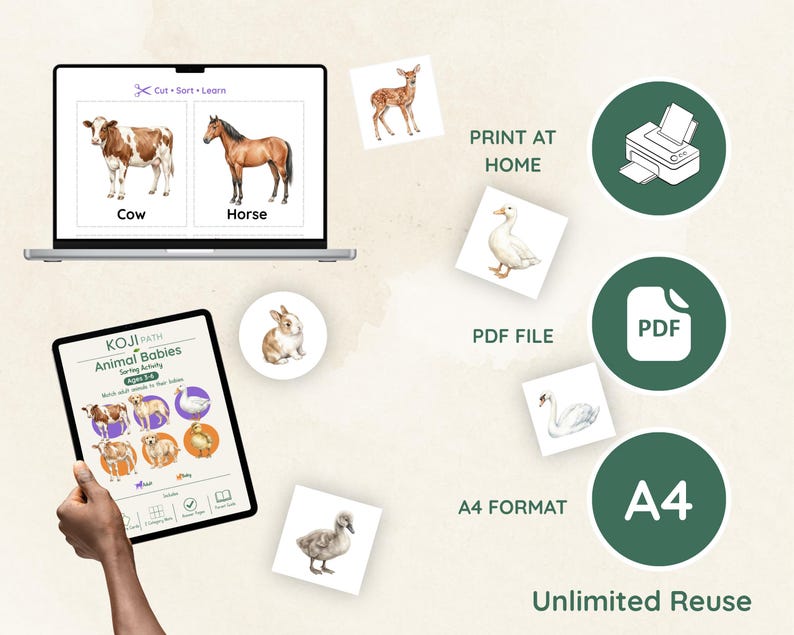 Animal Babies Sorting Activity | Preschool Matching Game, Homeschool ...
