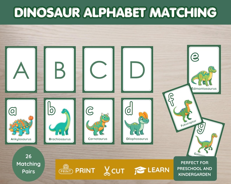 Dinosaur Alphabet Matching Activity | Uppercase & Lowercase Letter ...