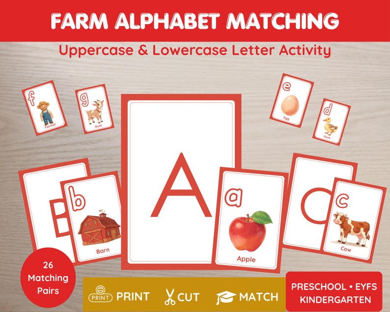 Farm Alphabet Matching Game | Uppercase Lowercase Letter Cards ...