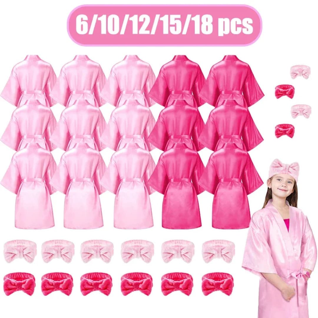 6-18pcs Spa Party Robes for Girls Kids Birthday Kimono Satin Robe ...