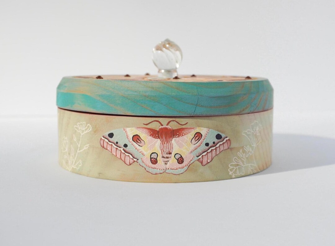 WHIMSICAL Blue Floral Moth Trinket Box- Handmade/hand-painted From ...