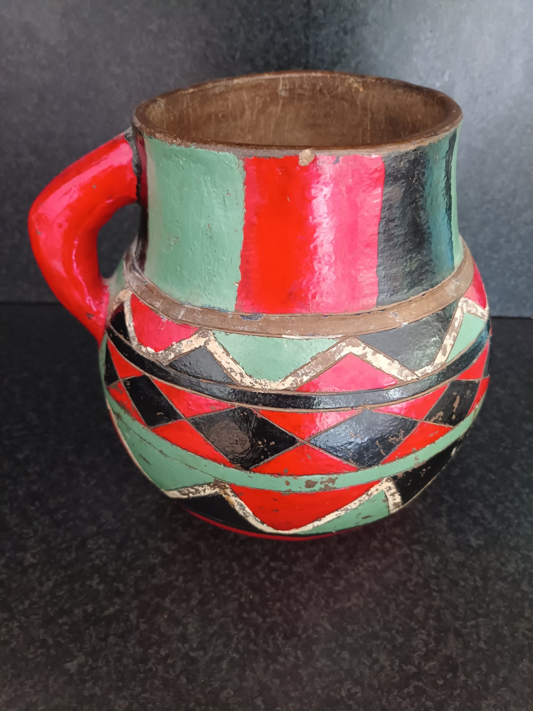 Vintage African Hand Painted Tribal Jug - Extremely Large, Heavy and ...