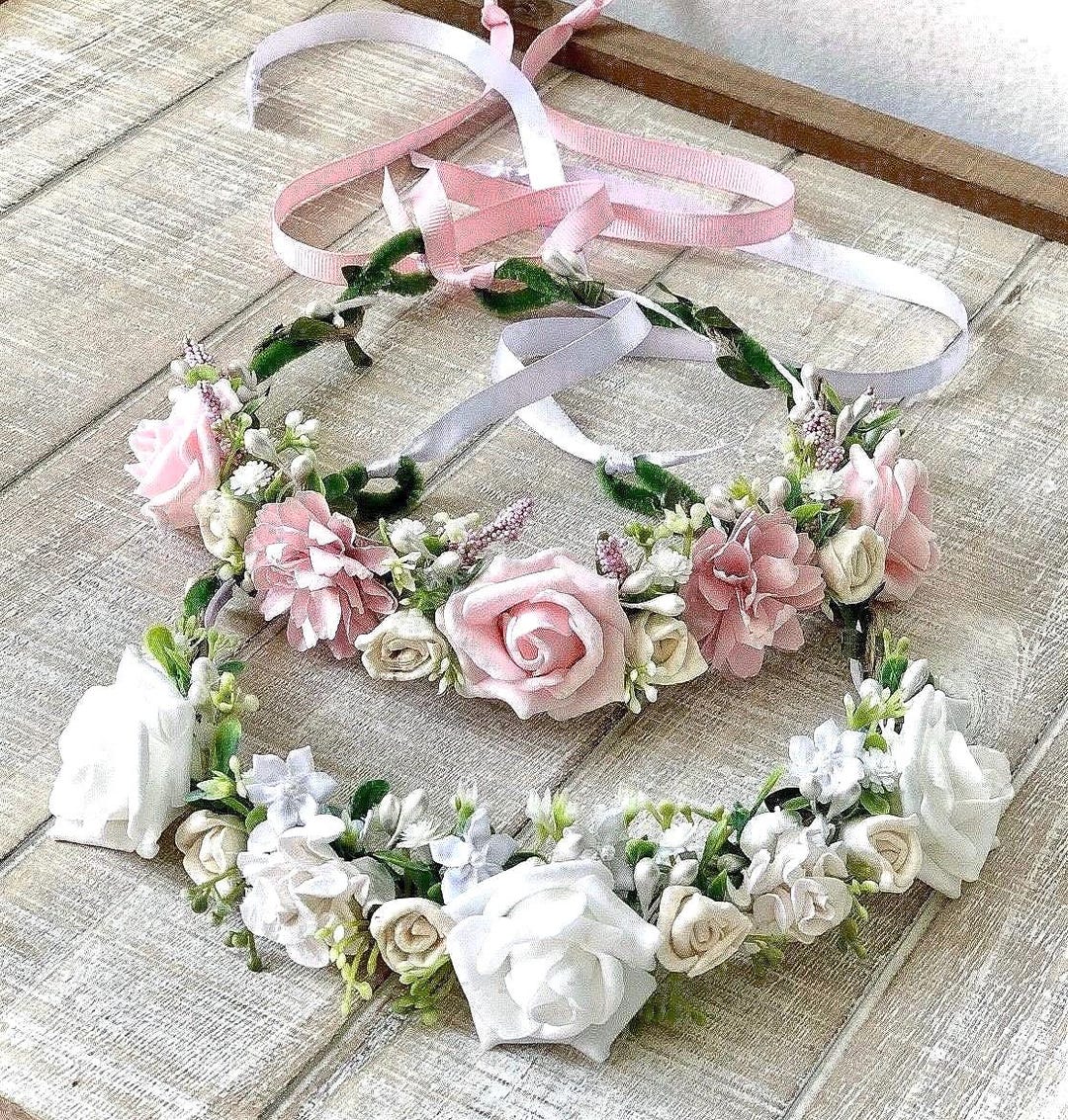 Floral Headpiece, Flower Crown, First Communion Crown, White & Pink ...