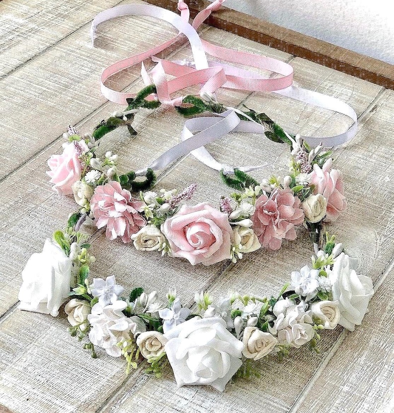 Floral Headpiece, Flower Crown, First Communion Crown, White & Pink ...