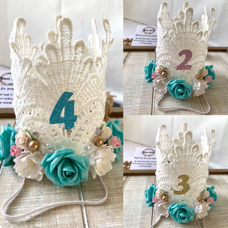 Birthday Crown, White Lace Crown, Crown W/flowers, Tiara, Cake Smash ...