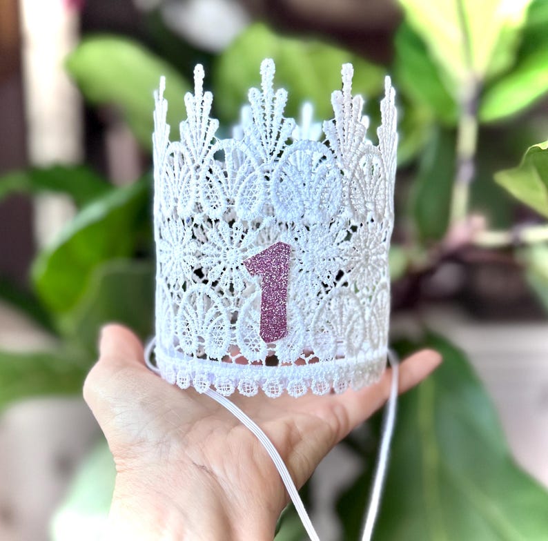 Birthday Crown, White Lace Crown, Crown W/flowers, Tiara, Cake Smash ...