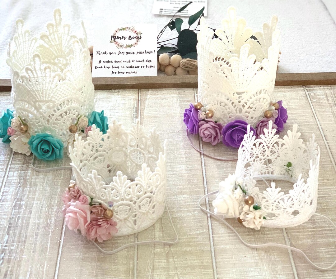 Birthday Crown, White Lace Crown, Crown W/flowers, Tiara, Cake Smash ...