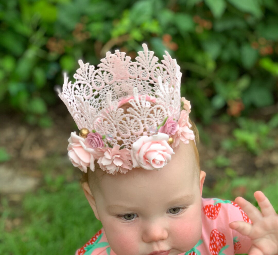 First Birthday Crown, Pink Lace Crown, Mini Crown, Cake Smash Crown ...